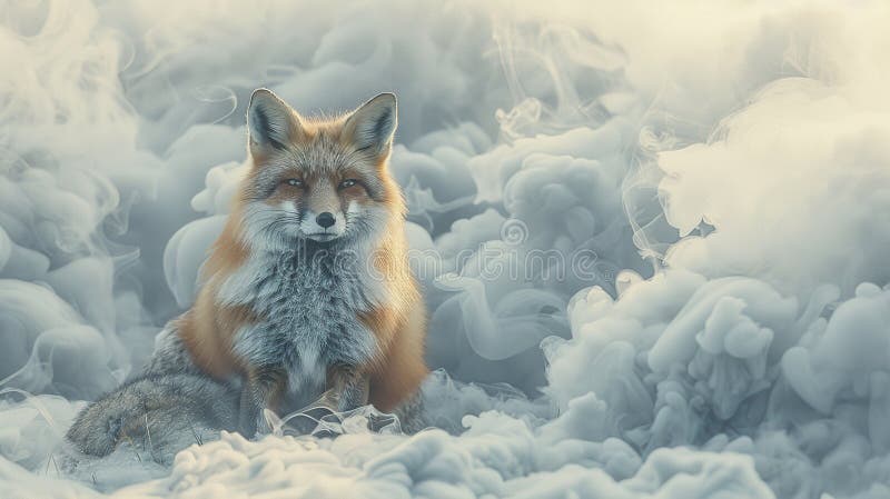 A Red Fox Sitting in a Cloud of Smoke Stock Illustration - Illustration ...