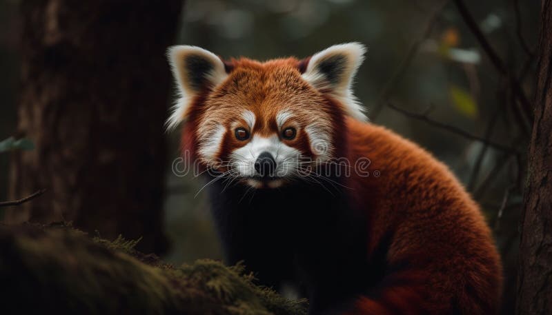 Red Fox Sitting on Branch, Staring Alertly Generated by AI Stock ...