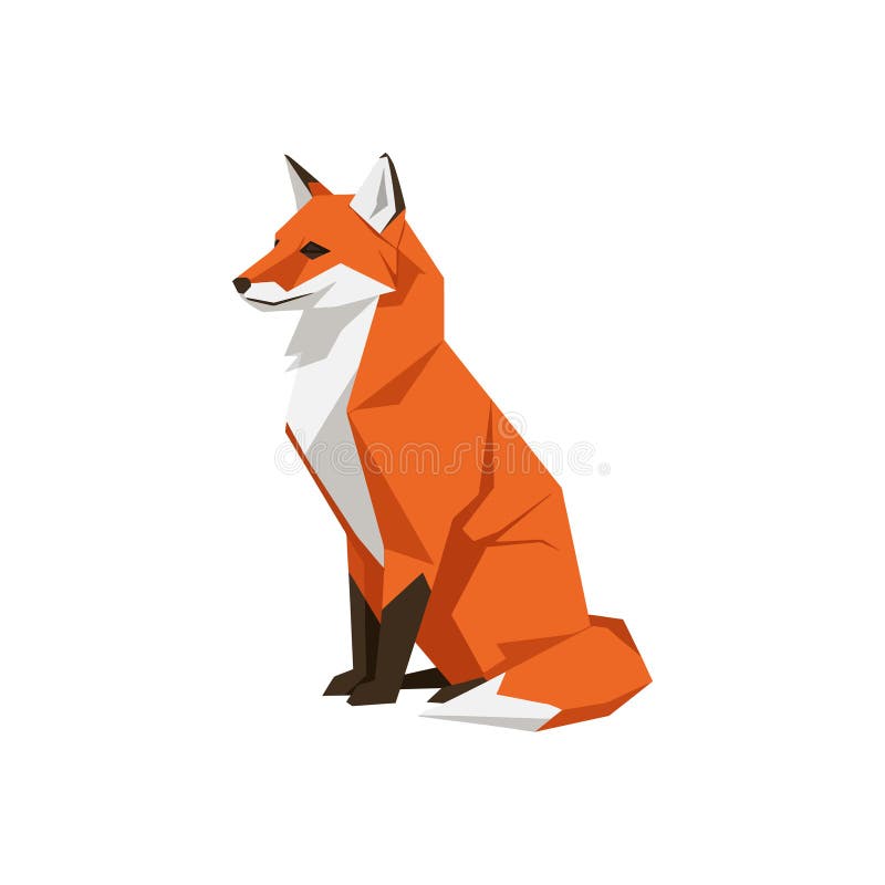 Red Fox Sitting Calmly with Alert Expression in Minimal Geometric Flat ...