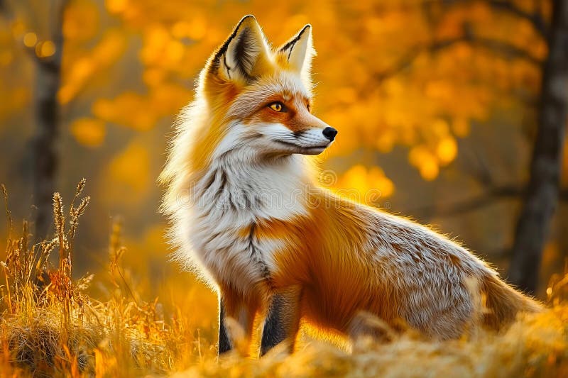 A Red Fox Sitting in a Field of Tall Grass Stock Image - Image of eyes ...