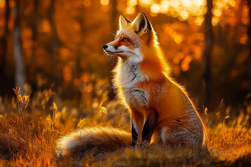 A Red Fox Sitting in a Field of Tall Grass Stock Image - Image of stand ...