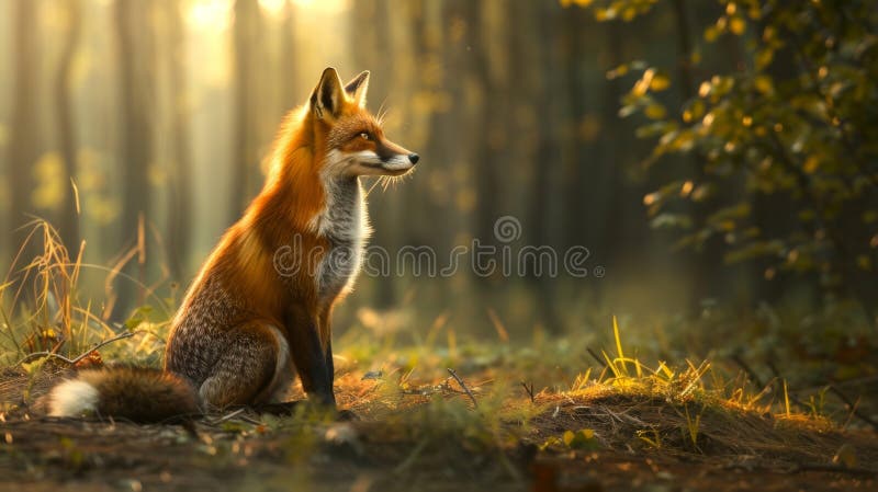 Red Fox Sitting Autumn Forest Sunrise Stock Photos - Free & Royalty ...