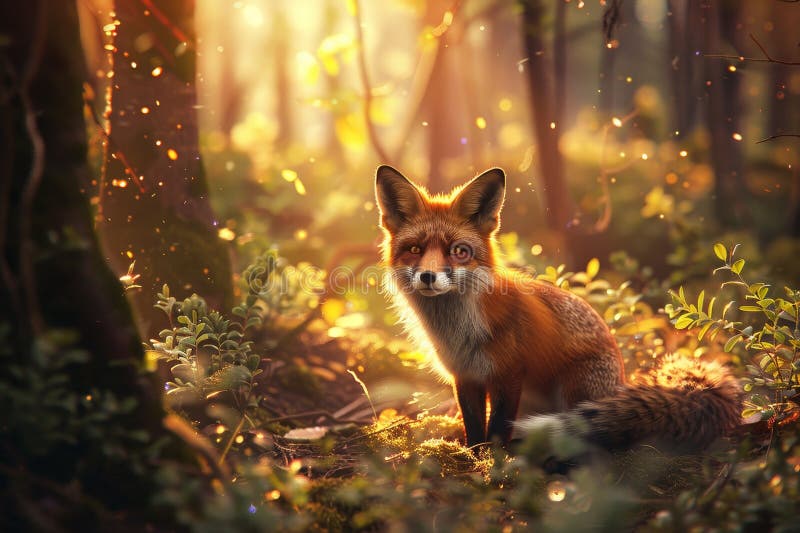 A Red Fox Sitting in the Middle of a Dense Forest, a Whimsical Scene of ...