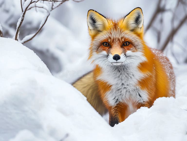 A Red Fox is Sitting in the Snow Stock Image - Image of looking ...
