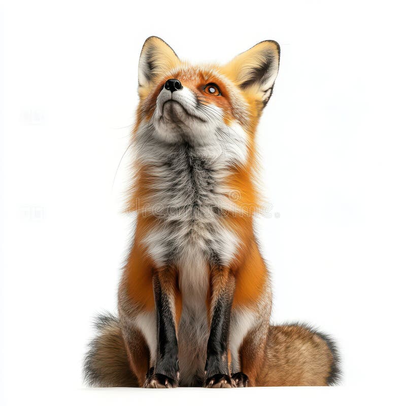 Red Fox Sitting White Background Alert Animal Wildlife Stock ...
