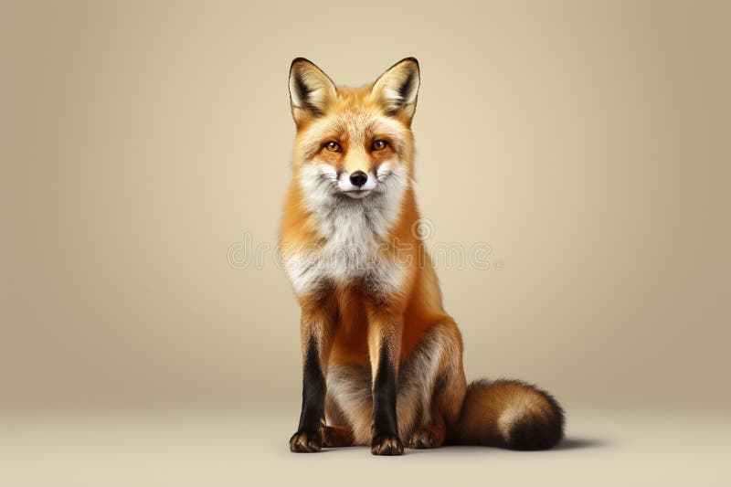 Red Fox Sitting on White Background, Side View. 3D Illustration Stock ...
