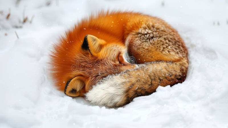 Red fox sleeping in snow stock image. Image of wild - 312485909
