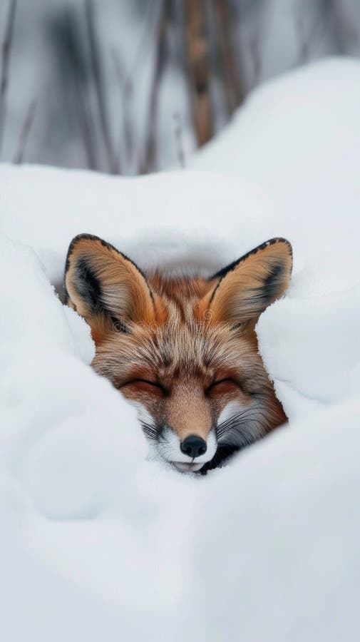 Red fox sleeping in snow stock image. Image of warmth - 312486057