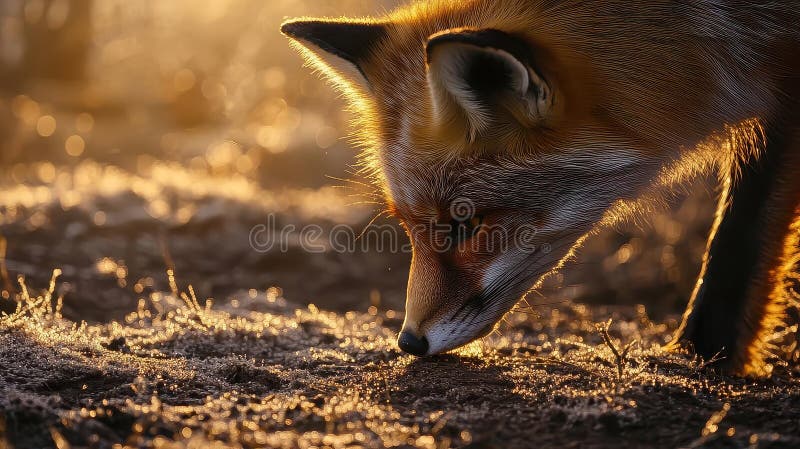 Red Fox Sniffing Ground at Sunrise Stock Illustration - Illustration of ...