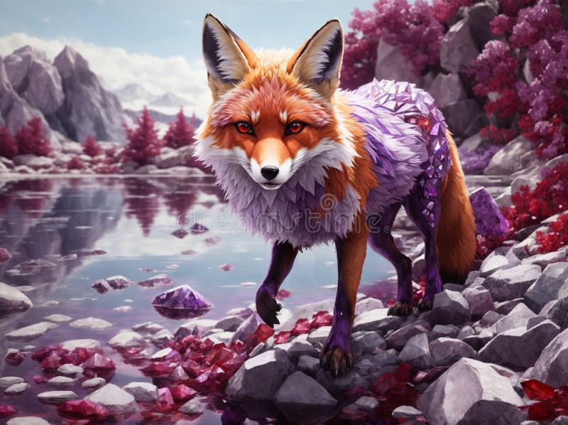 Red Fox in the Snow with Crystals, Fantasy, Ai Generated Stock ...
