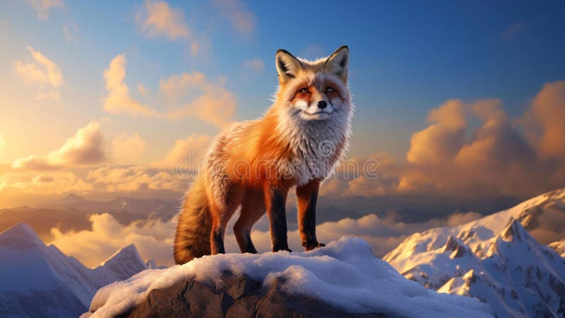 Red Fox in the Snow Fox in the Mountains Red Fox Vulpes Stock ...
