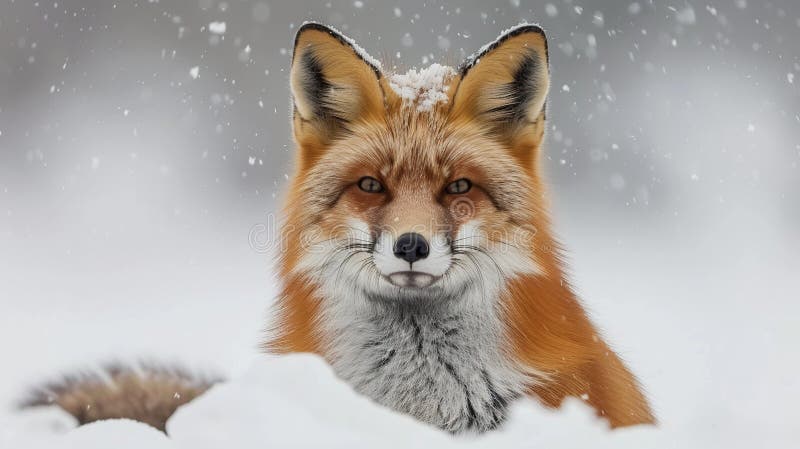 A Red Fox in the Snowy.Silent Watcher Stock Illustration - Illustration ...