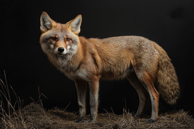Red Fox Standing on Isolated Black Background Stock Illustration ...