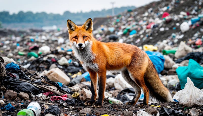 A Red Fox Stands on a Garbage Dump, Demonstrating the Pollution of ...