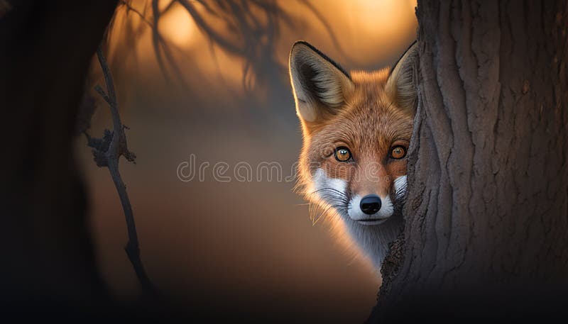 Red Fox Staring, Alert in Nature Beauty Generated by AI Stock ...