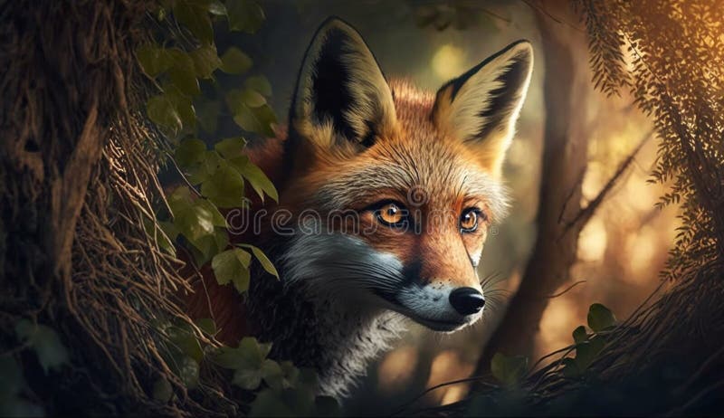 Red Fox Staring Alert in Tranquil Wilderness Generated by AI Stock ...