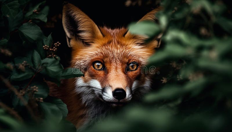 Red Fox Staring, Cute and Fluffy, in Natural Winter Beauty Generated by ...