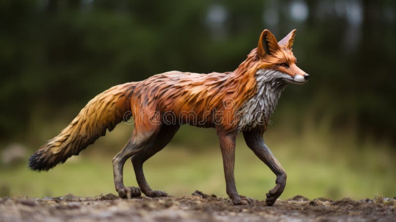 Hyper-realistic Fox Figurine on Dirt Road - Handcrafted Sculpture Stock ...