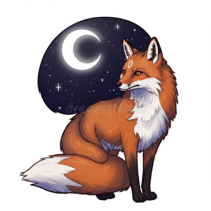 Red Fox Under Crescent Moon at Night Pixel Art Stock Illustration ...