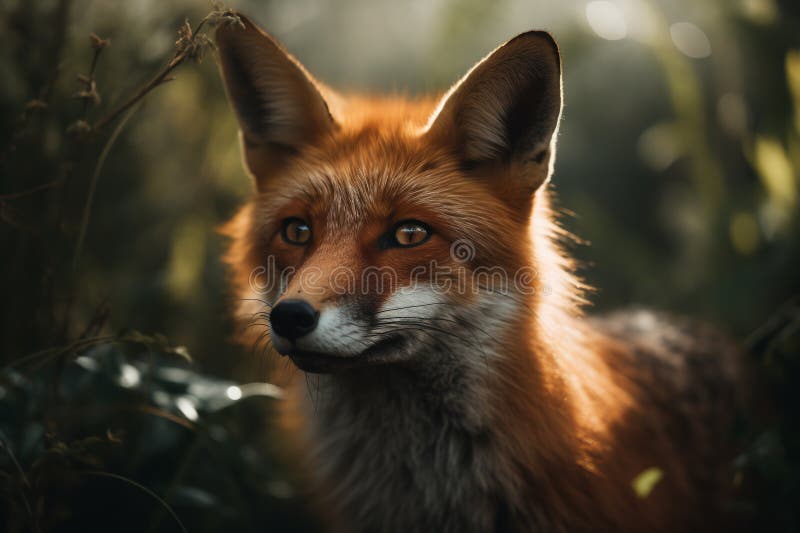 Red Fox - Vulpes, in Dense Forest. Close-up. Ai Generative Stock ...