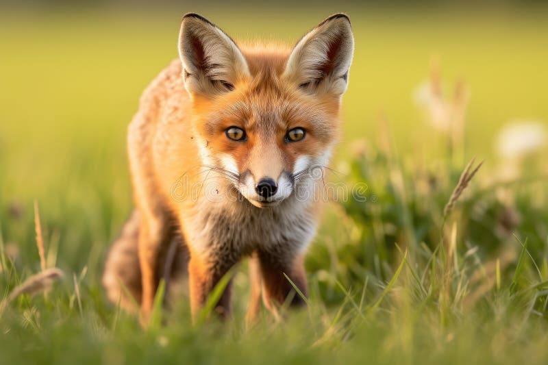 Red Fox Vulpes Vulpes in the Grass, Red Foxes Standing in Different ...