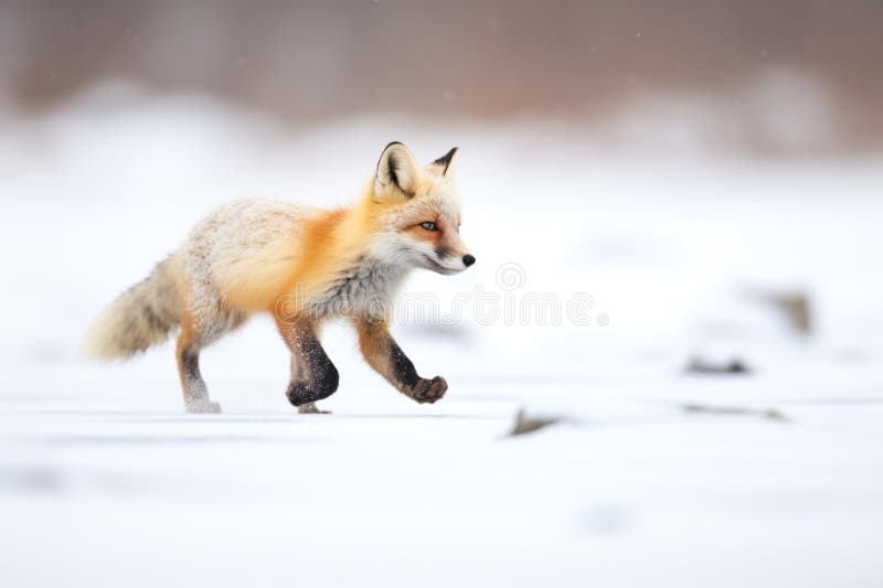 Red Fox Walking in a Fresh Snowfield Stock Photo - Image of solitary ...