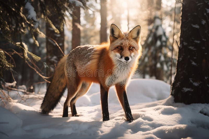 Red Fox Walking on a Snow in Deep Forest . AI Generated Illustration ...