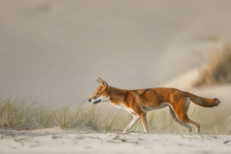 A Red Fox Walks Across a Sandy Beach Stock Photo - Image of generated ...