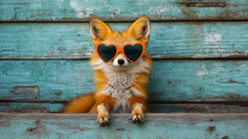 Red Fox Wearing Heart Shaped Sunglasses Posing Stock Illustration ...