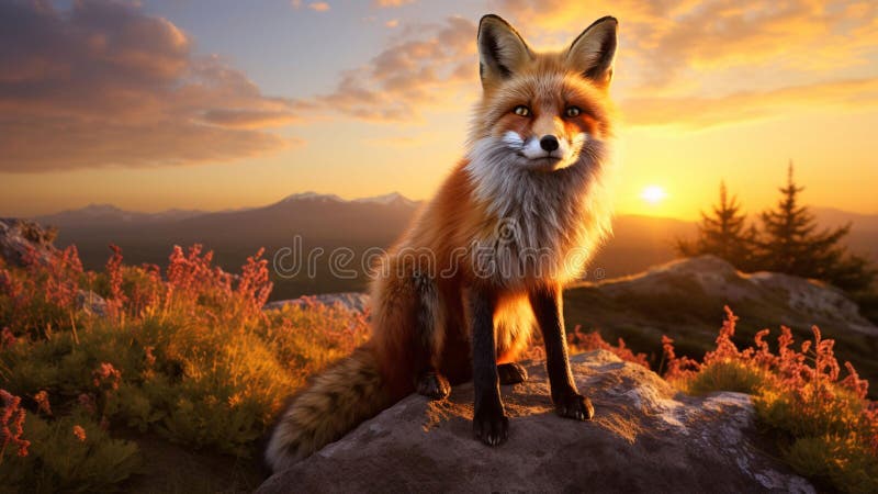 Red Fox in the Wild Fox in the Sunset Red Fox Vulpes Stock Illustration ...
