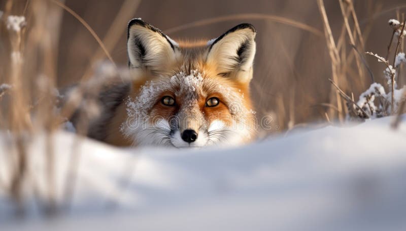 Red Fox in Winter Forest, Alert and Cute, Looking Ahead Generated by AI ...