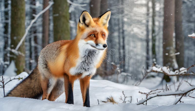 Red Fox Standing in the Snow. Red Fox is Walking in the Winter Snow ...