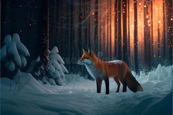 Red Fox in the Winter Forest. 3d Render Stock Image - Image of season ...