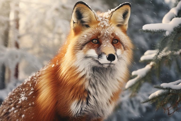 Red Fox in the Winter Forest Ai Photo Stock Illustration - Illustration ...