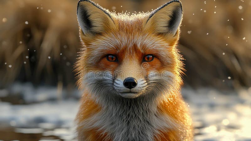 A Red Fox in a Wintery Scene, Its Fur Glowing with Golden Light Stock ...