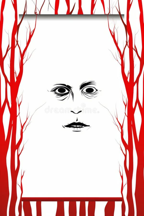 A Red Frame with a Face in the Middle and Trees in the Background Stock ...