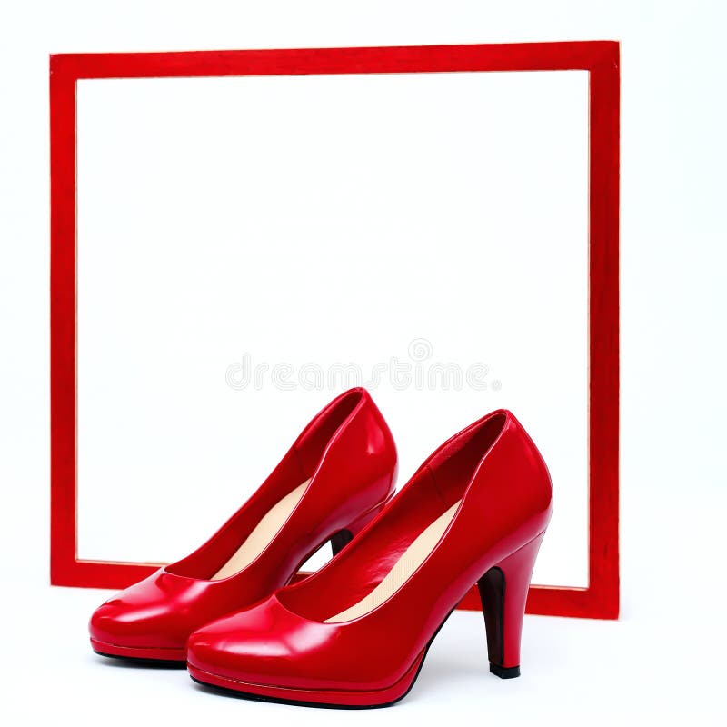 Red frame with high heels stock image. Image of heels - 135802957