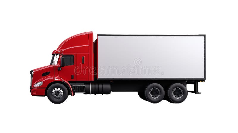Red Freight Truck with Blank Trailer on Transparent Background Stock ...
