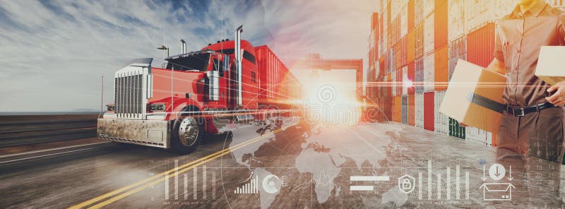 Red Freight Truck and Logistics Concept â€ 3D Rendering Illustration ...