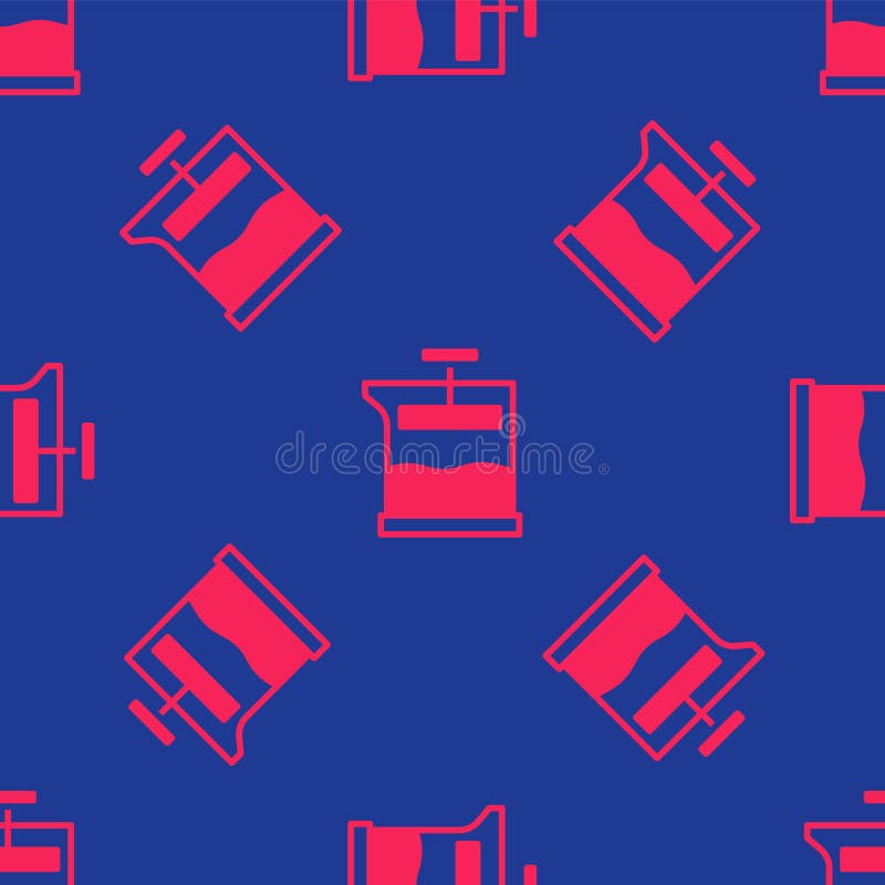 Red French Press Icon Isolated Seamless Pattern on Blue Background ...