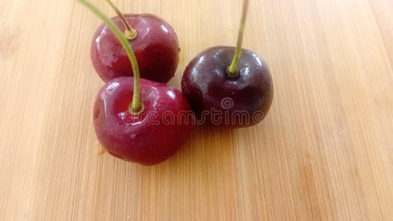 Red Fresh Cherries with Stem on the Table Stock Image - Image of tomato ...