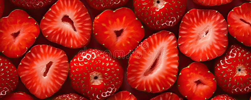 Red Fresh Cut Strawberries Background. Wide Banner Stock Illustration ...
