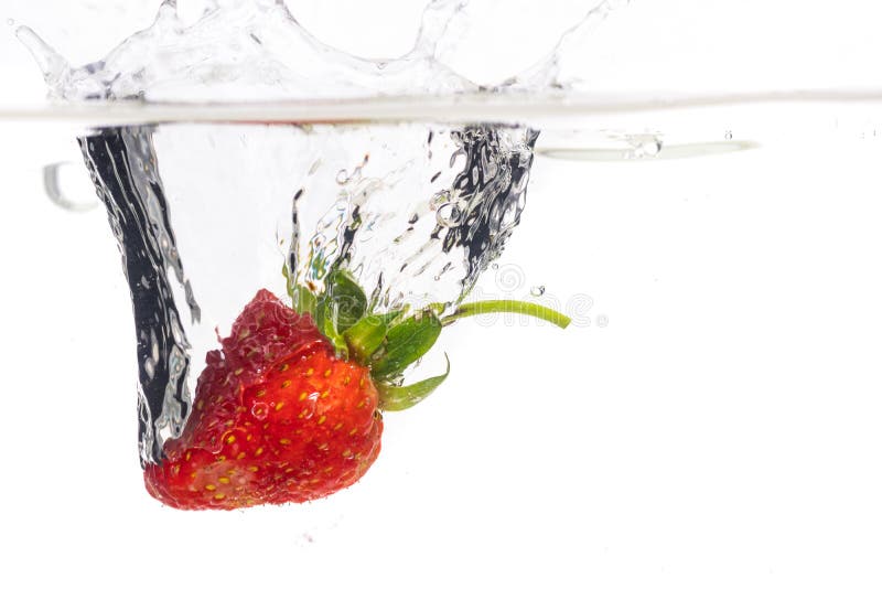 Red Fresh Strawberries Thrown into the Water, Under Water. Spat and ...