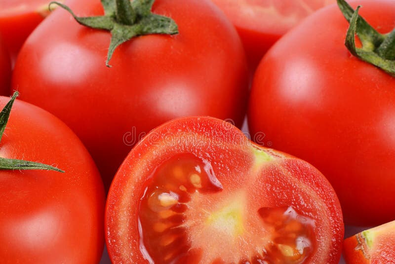The Red Fresh Tomatoes Cut. Macro Stock Image - Image of food, group ...