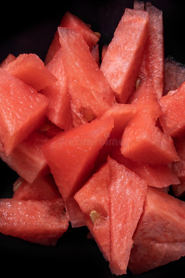 Red Fresh Watermelon Slices, Triangular Fresh Fruit Snack on Black ...