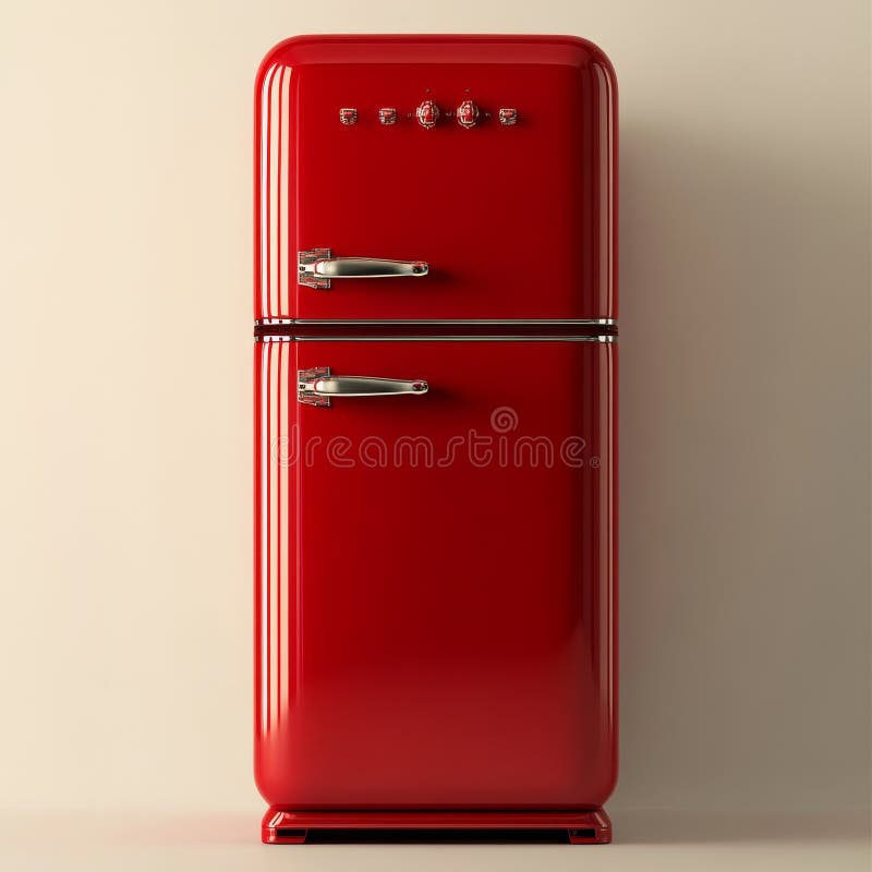 A Red Fridge or Refrigerator is Depicted in Isolation on a Transparent ...