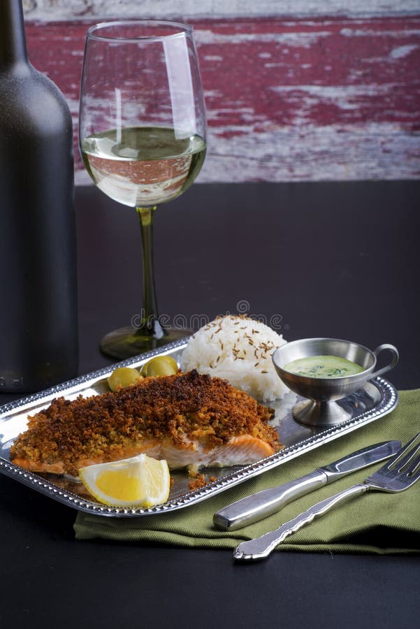 Cooked Fish and Bottle of White Wine Stock Image - Image of dust, lemon ...
