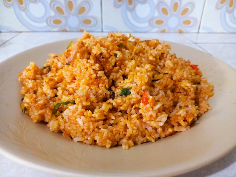 Red Fried Rice without Any Toppings for Breakfast Stock Image - Image ...