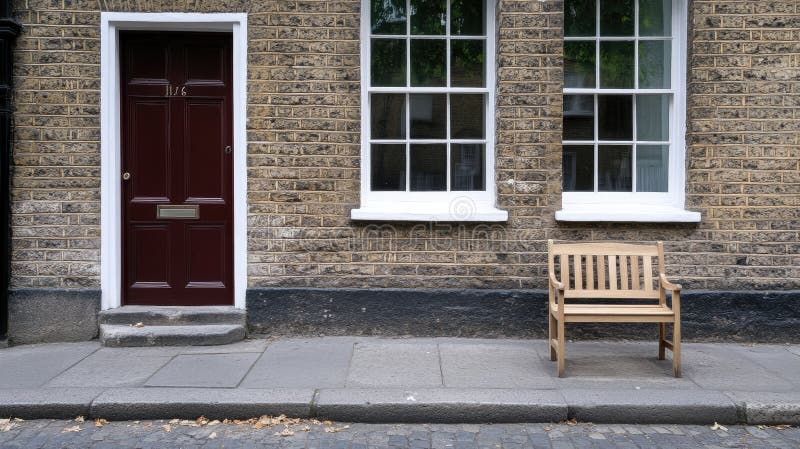 The Red Front Door Stands Out Against the Old Brick Wall, Framed by ...