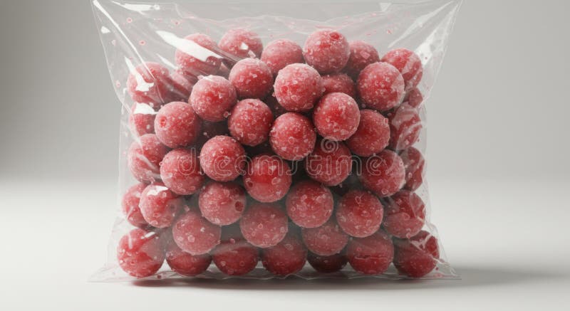 Red Frozen Berries in Plastic Bag on White Background Stock ...